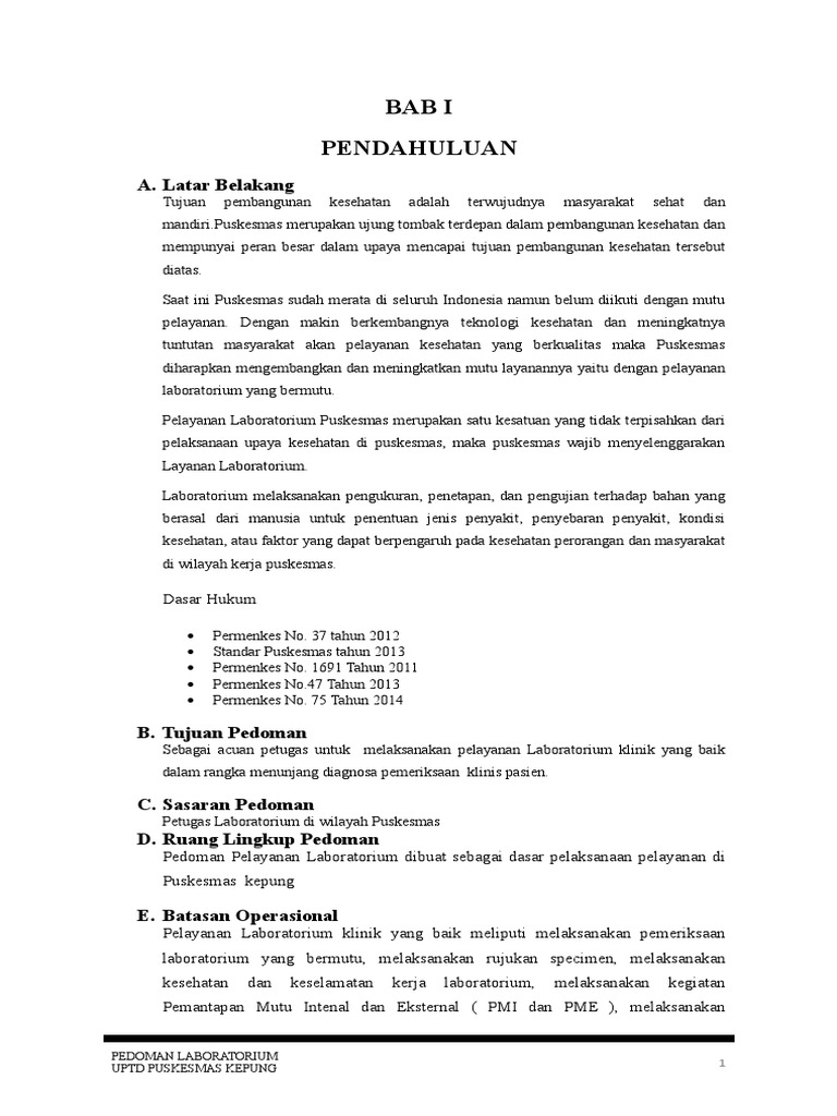Pedoman Pelayanan Laboratorium Puskesmas | PDF