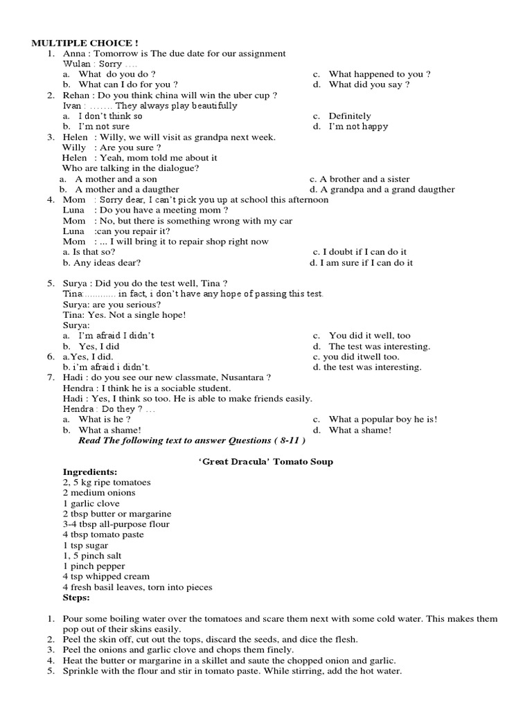 Multiple Choice !: Read The Following Text To Answer Questions (8-11 ...