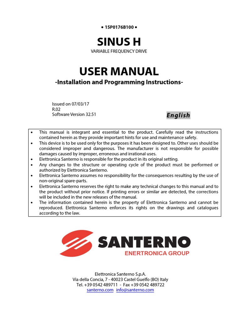 Santerno Sinus H Inverter Manual | PDF | Power Inverter | Electric Motor