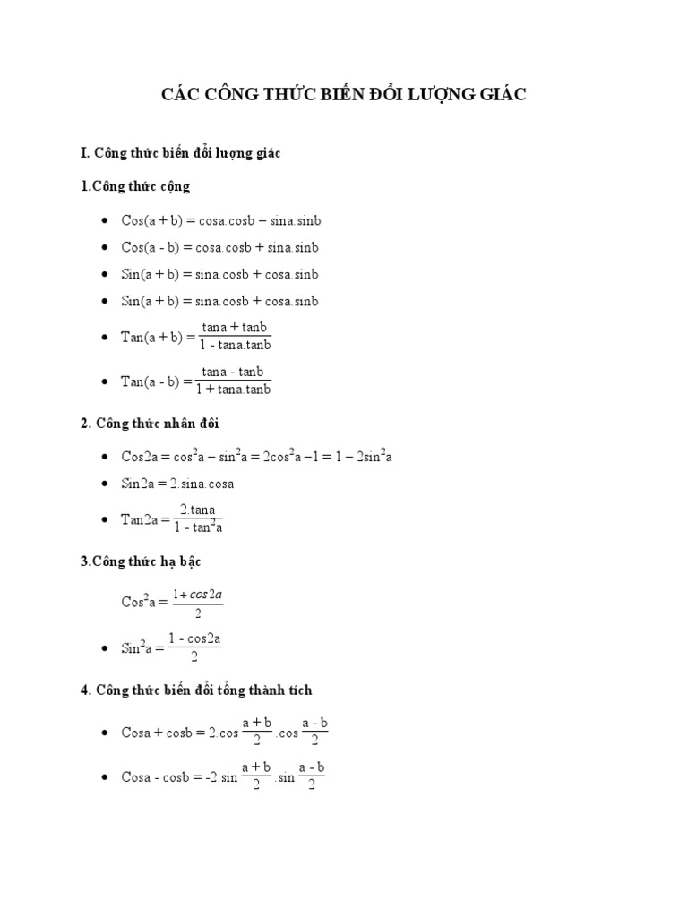 Cac Cong Thuc Bien Doi Luong Giac 0132 PDF | PDF