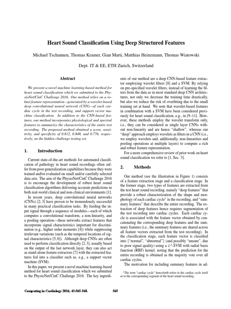 Heart Sound Classification Using Deep Structured Features | PDF | Statistical Classification ...