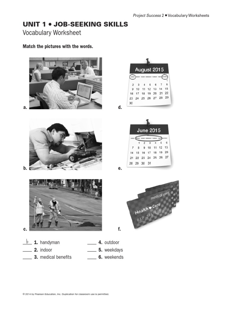 Vocabulary Worksheet: Unit 1 Job-Seeking Skills | PDF