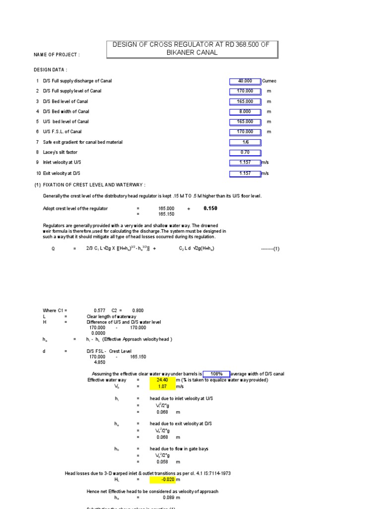 Bikaner Canal Cross Regulator Design | PDF | Civil Engineering ...