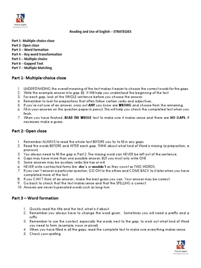 Reading and Use of English - STRATEGIES | PDF | Question | Multiple Choice