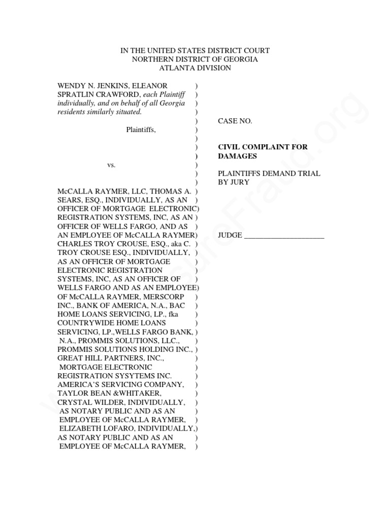 Georgia Foreclosure Fraud Class Action - Georgia Residents v Georgia Foreclosure Fraudsters ...