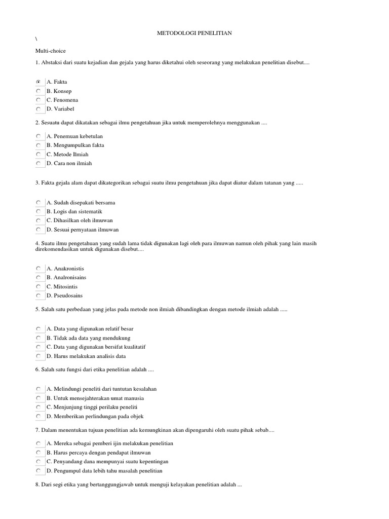 Latihan 60 Soal Metodologi Penelitian | PDF