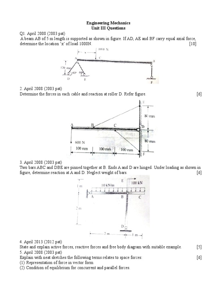 Unit III Questions | PDF | Beam (Structure) | Force