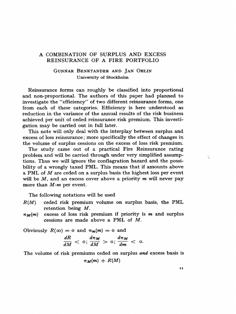 Gunnar Benktander and Jan Ohlin University of Stockholm: D - o - 2 M o ...