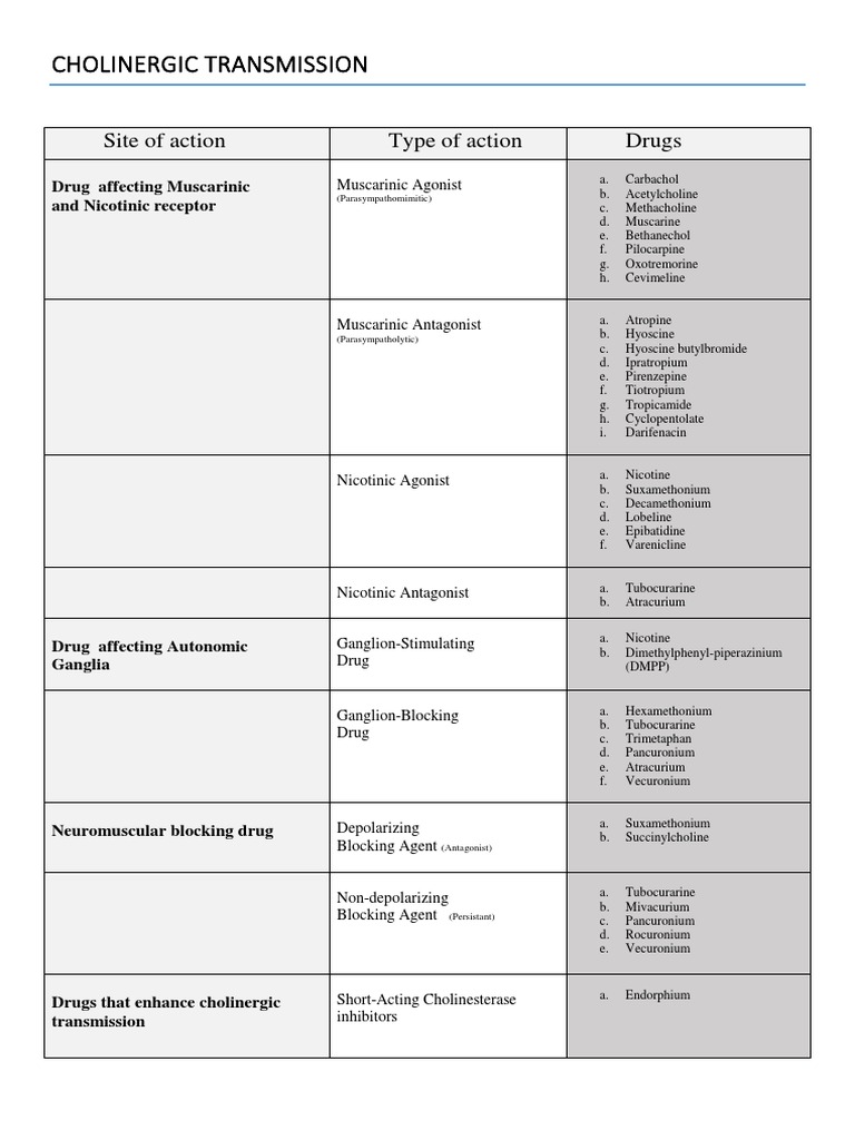 A Comprehensive Overview of Cholinergic Transmission and the Drugs that ...