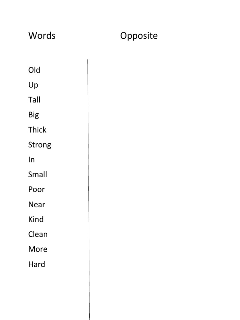 Opposite Words | PDF