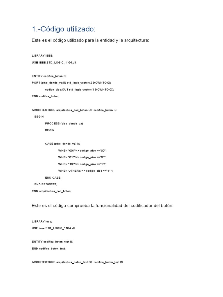 Codigo VHDL para Ascensor | PDF | Vhdl | Diseño electronico