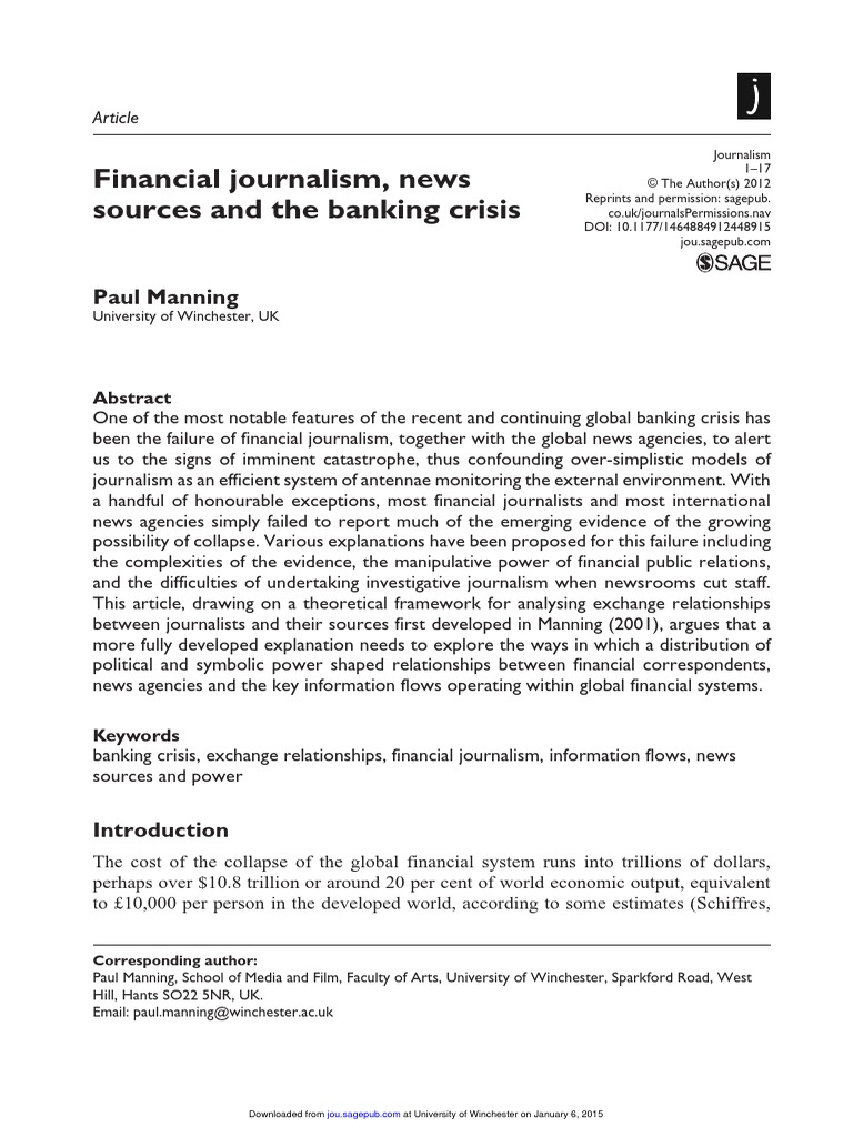Financial Journalism, News Sources and The Banking Crisis: Paul Manning ...