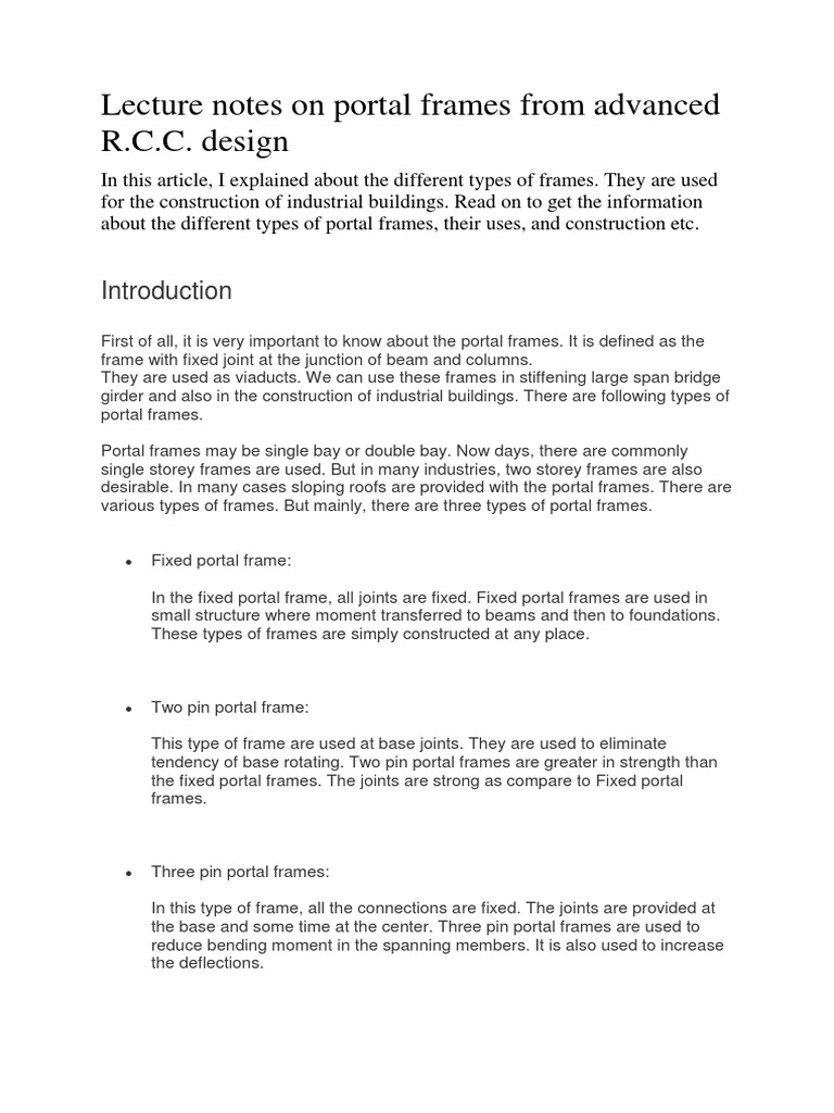 Lecture Notes On Portal Frames From Advanced R | PDF | Architectural ...