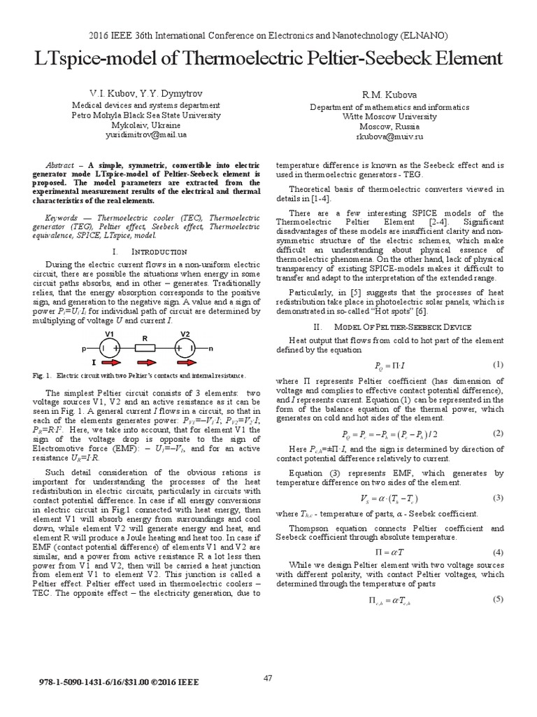 LTspice-model of Thermoelectric Peltier-Seebeck Element | Download Free ...