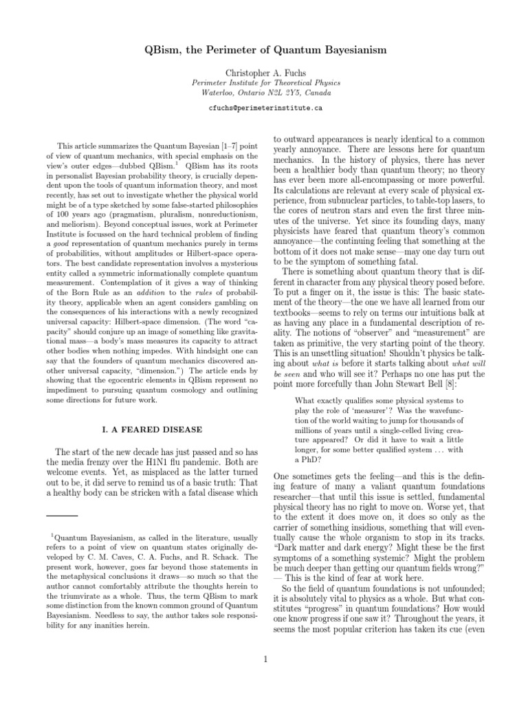 Qbism, The Perimeter of Quantum Bayesianism | PDF | Bayesian ...