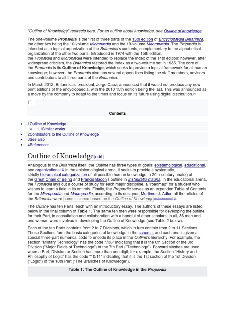 Overview of the Propædia's Structure | PDF | Nature