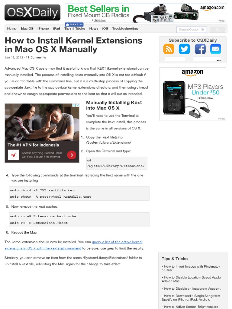 How To Install Kernel Extensions in Mac OS X Manually | PDF | Ios | Mac Os