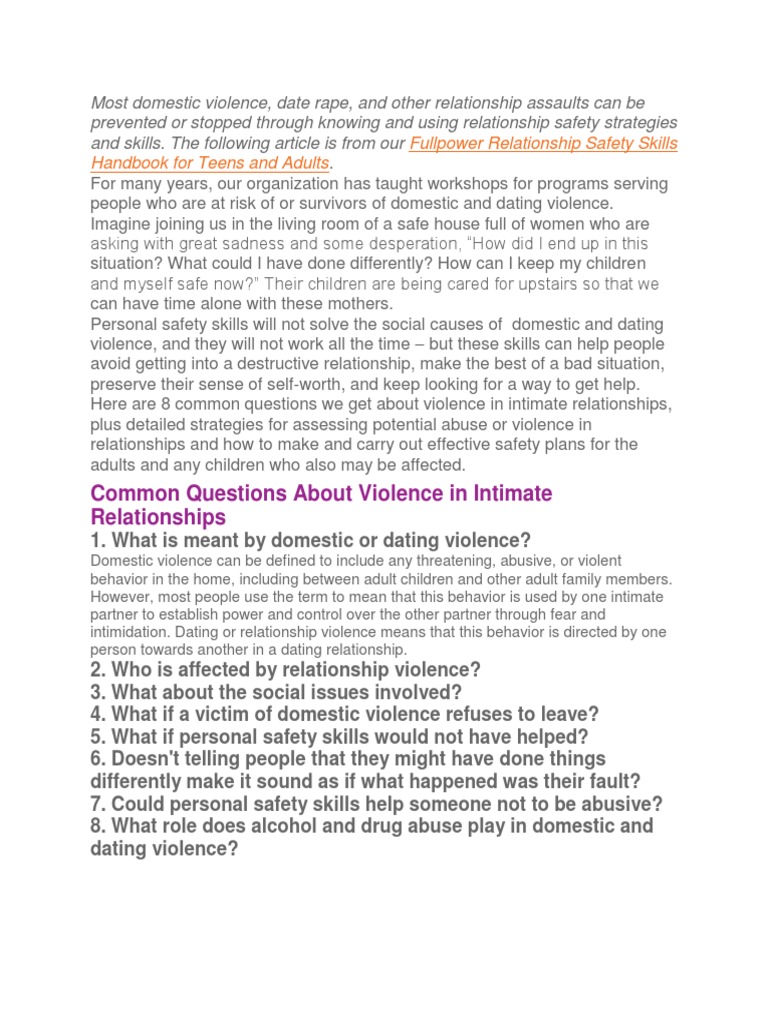 Common Questions About Violence in Intimate Relationships | PDF ...