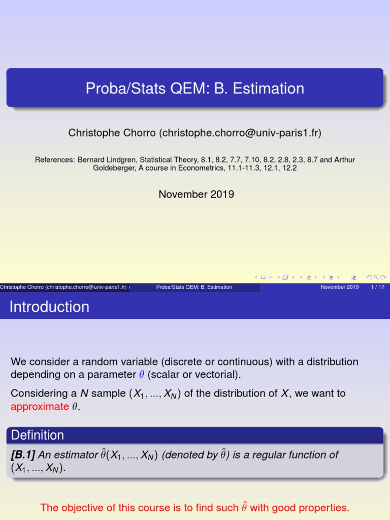 Slides Estimation PDF | PDF | Estimator | Bias Of An Estimator