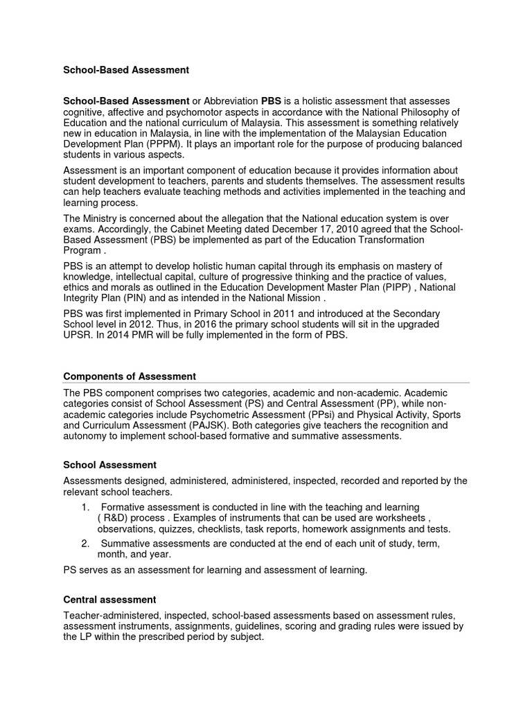 School Based Assessment | PDF | Educational Assessment | Test (Assessment)
