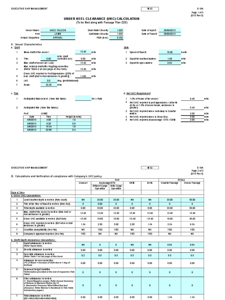 D18a Under Keel Clearance Calculation r5 | PDF | Tide | Sea