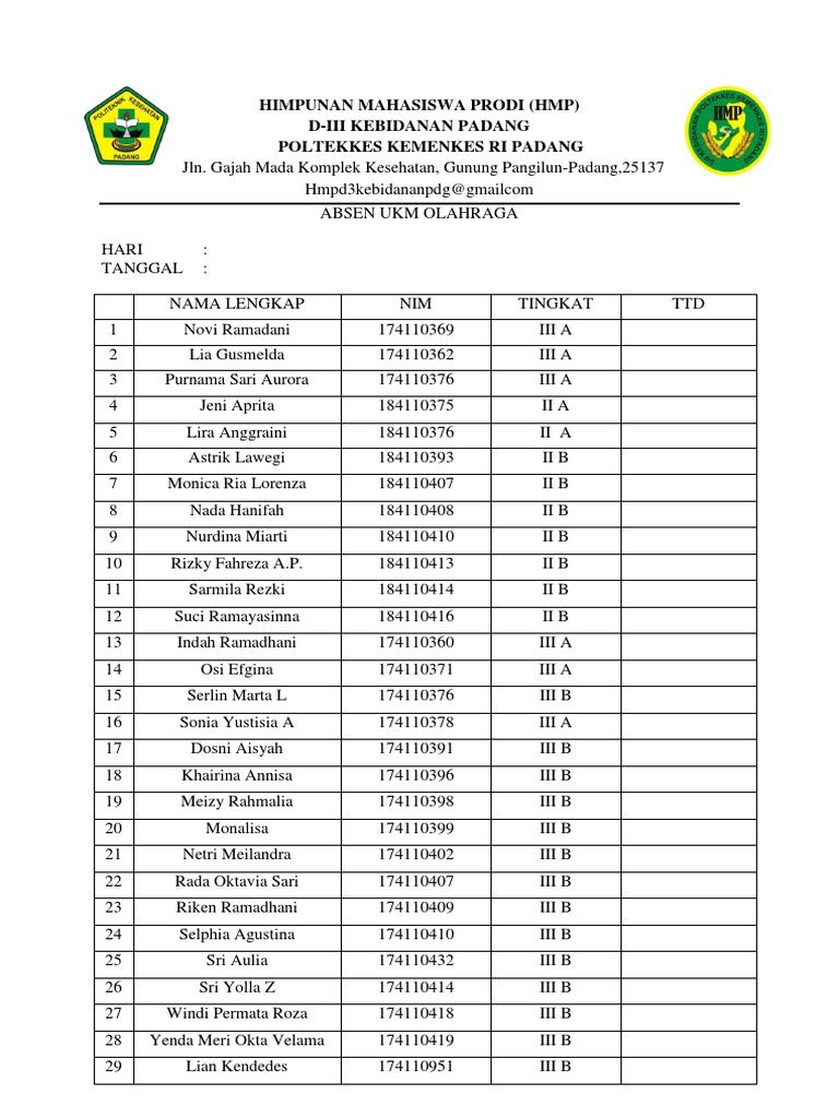 Absen UKM Olahraga HMP Kebidanan | PDF