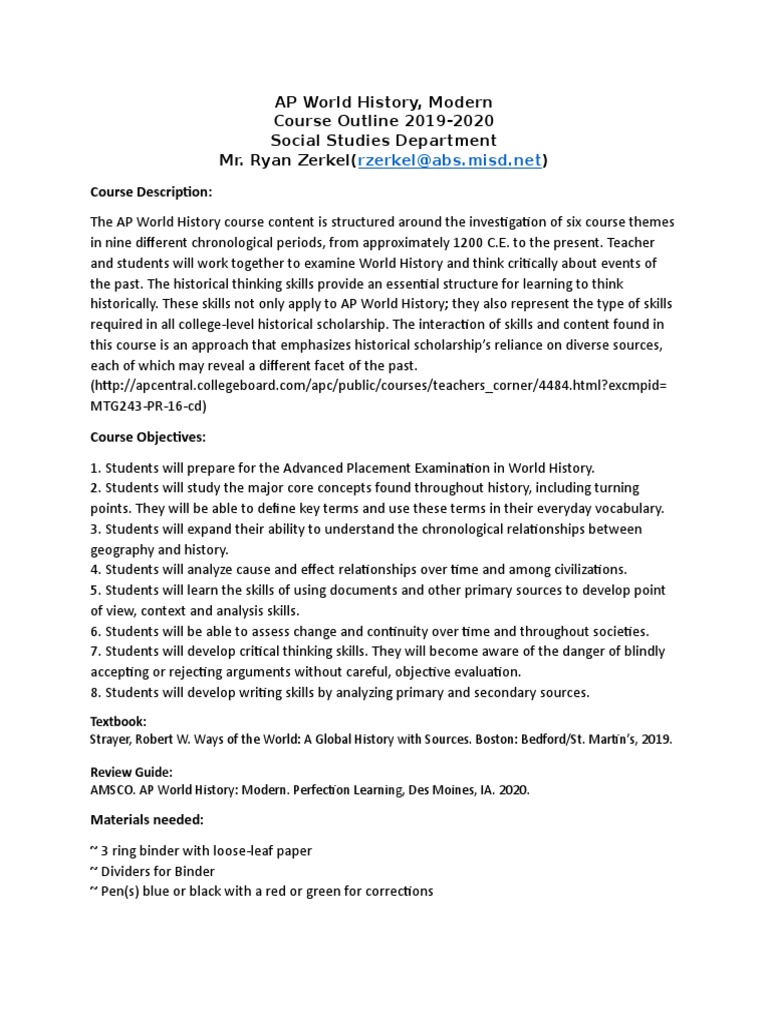 Ap World History Course Outline | PDF | World History | Homework