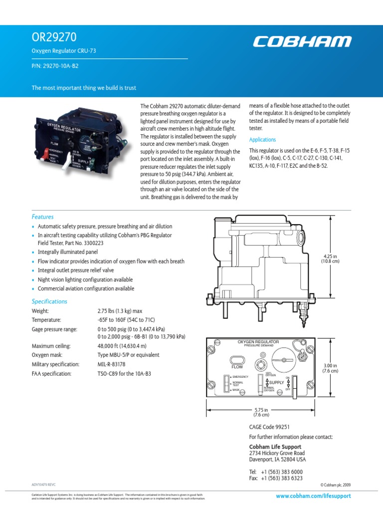CRU-73 Oxygen Regulator | PDF | Breathing | Oxygen