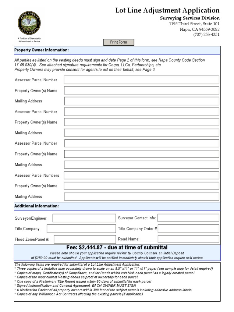 Lot Line Adjustment Application 2015 | PDF | Land Lot | Indemnity