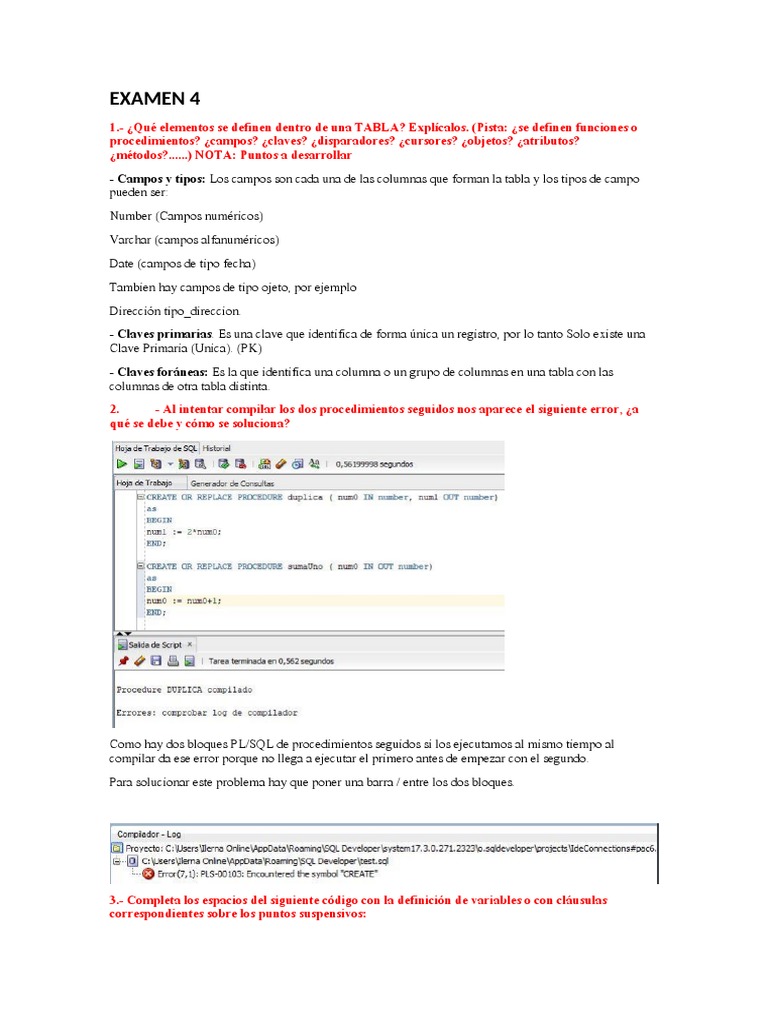 Resumen - Examen PL-SQL | PDF | Objeto (informática) | Tabla (base de datos)