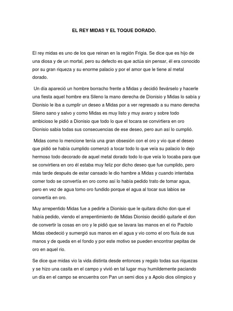 El Rey Midas y El Toque Dorado. | Descargar gratis PDF | Dioniso