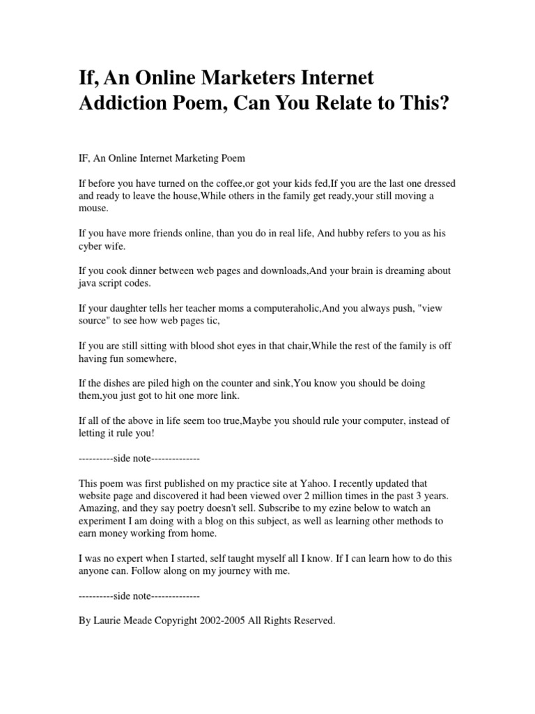 If, An Online Marketers Internet Addiction Poem, Can You Relate To This ...