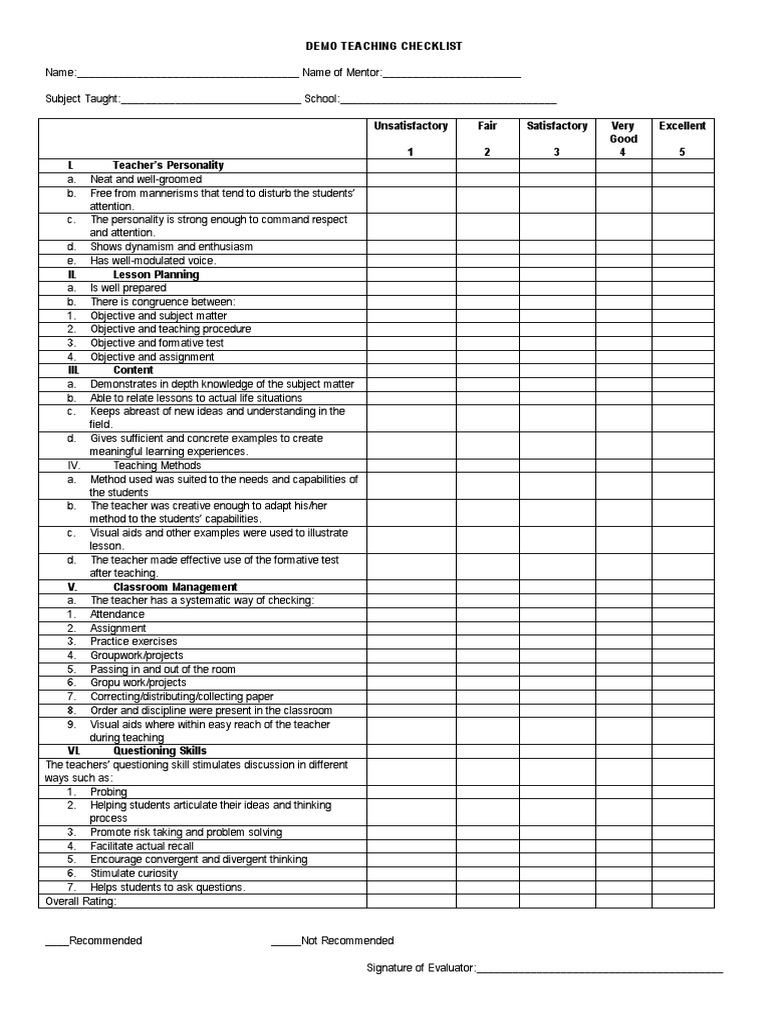 Teaching Checklist 1 | PDF | Teaching Method | Teachers
