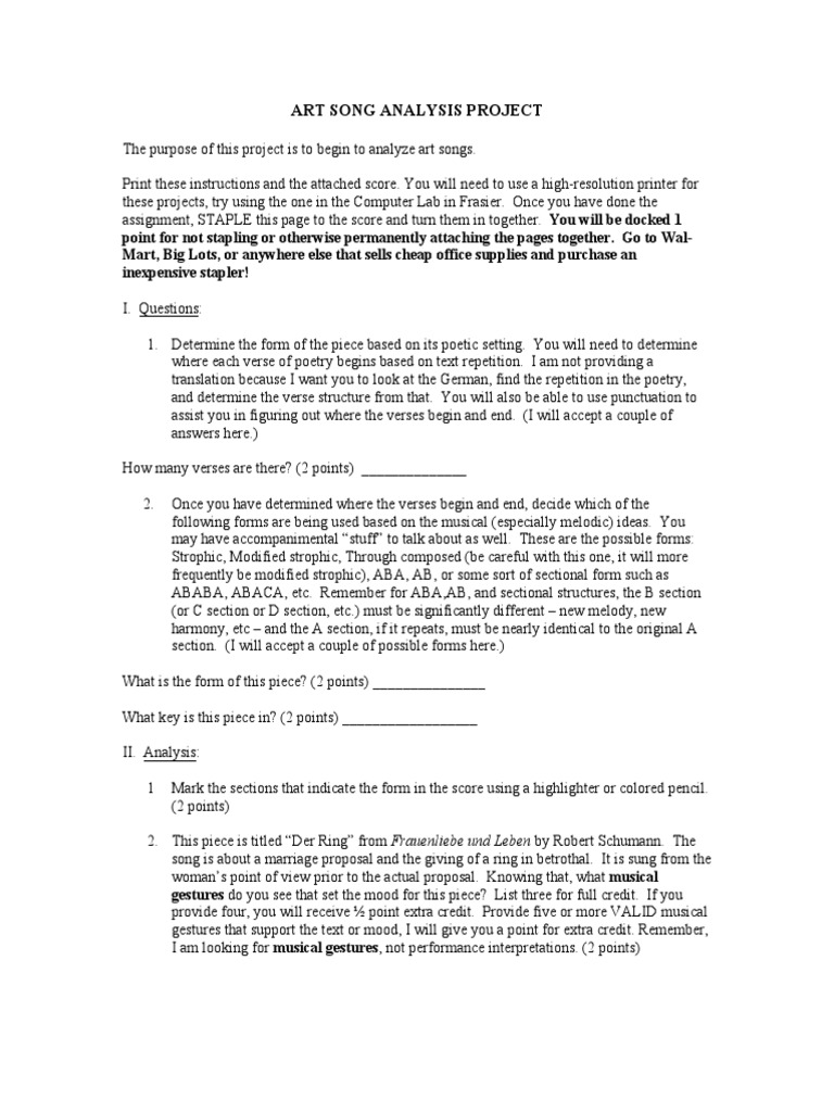 Art Song Analysis Project | PDF | Poetry | Entertainment (General)