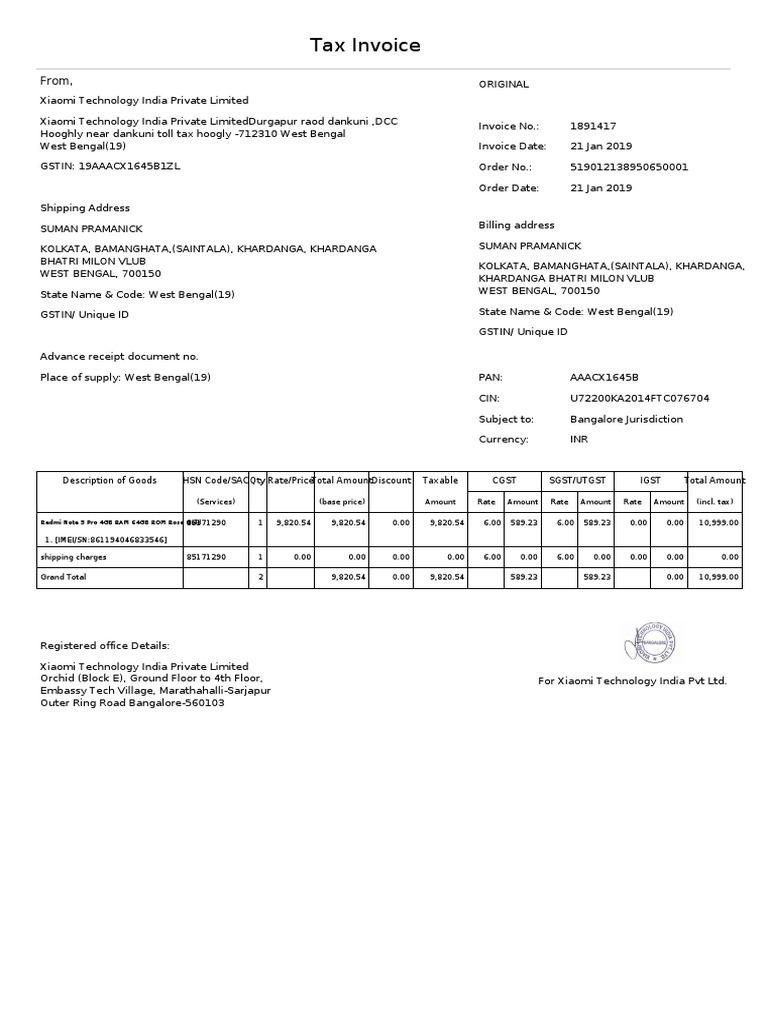 Tax Invoice: From | PDF | Payments | Taxes