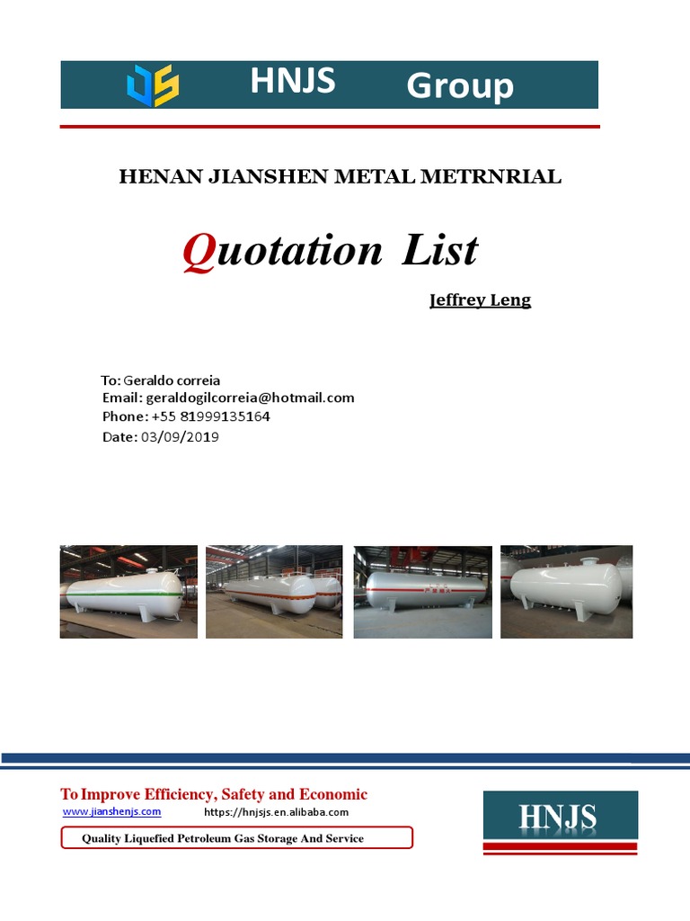Natal 60m3lpg Tank Quotation | PDF | Liquefied Petroleum Gas | Welding
