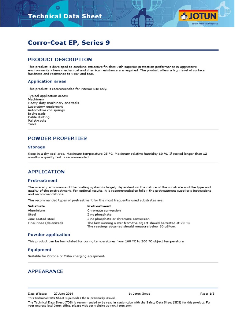 Technical Data Sheet for Corro-Coat EP, Series 9 Powder Coating | PDF ...