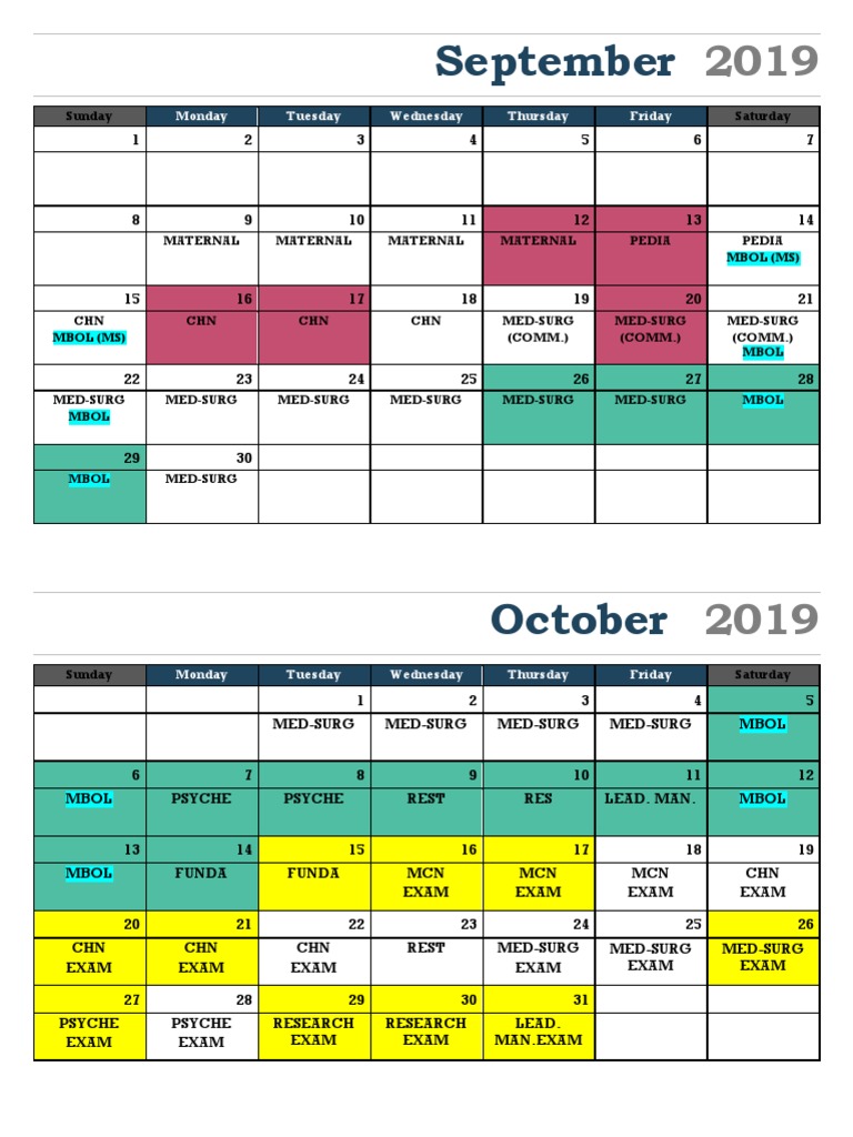 September-November 2019 Medical Student Rotation Calendar | PDF ...