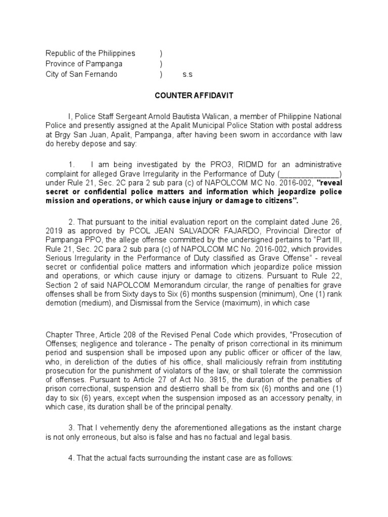 Counter Affidavit | PDF | Burden Of Proof (Law) | Prosecutor