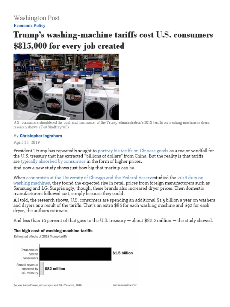 Trump's Washing-Machine Tariffs Cost U.S. Consumers $815,000 For Every ...