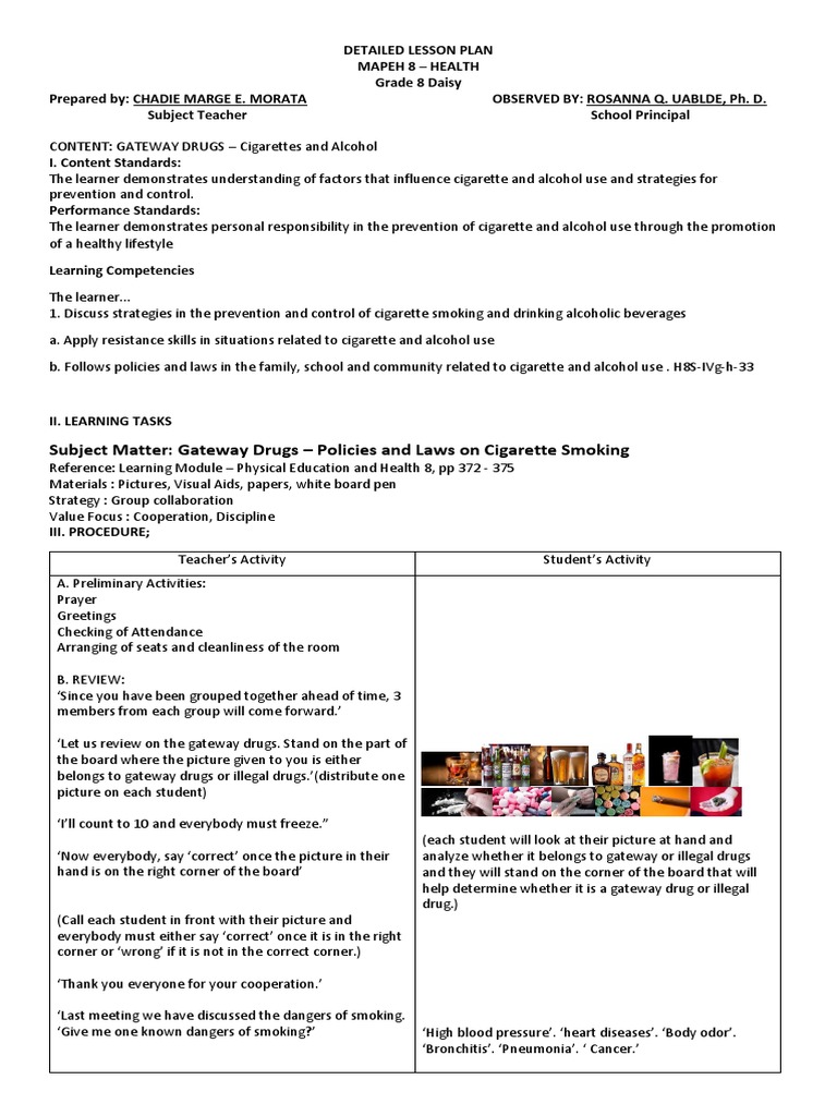 Detailed Lesson Plan1stGrade8DaisyFinal | PDF | Cigarette | Tobacco Smoking