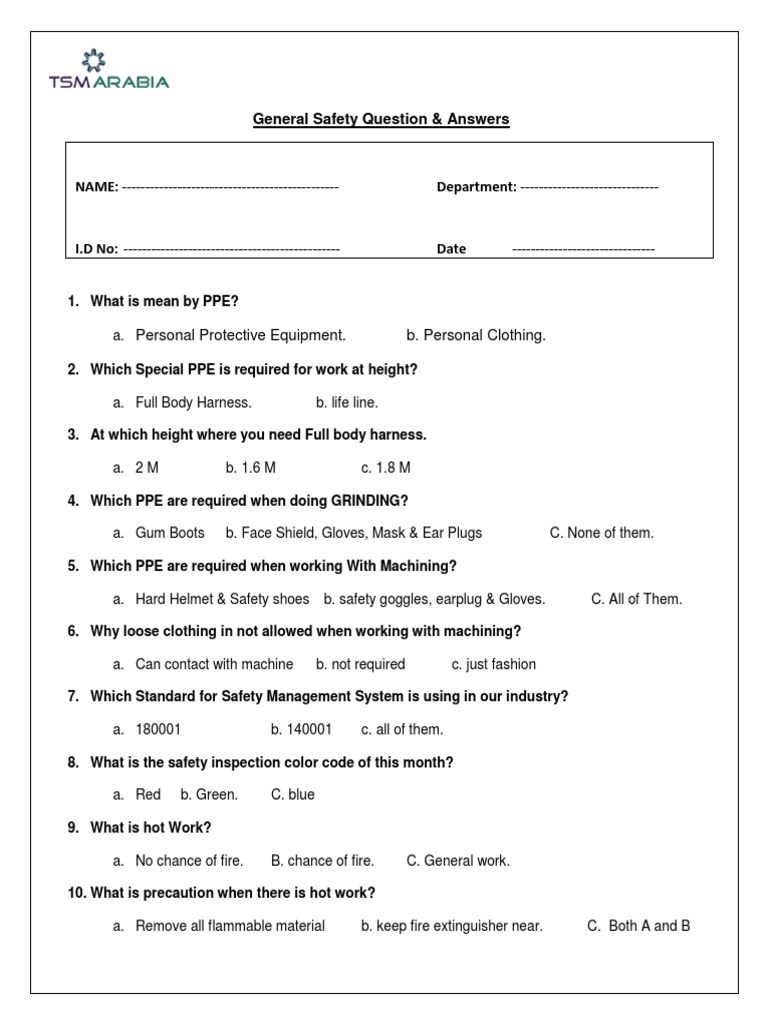 PPE Safety Quiz and Answers Guide | PDF | Personal Protective Equipment ...
