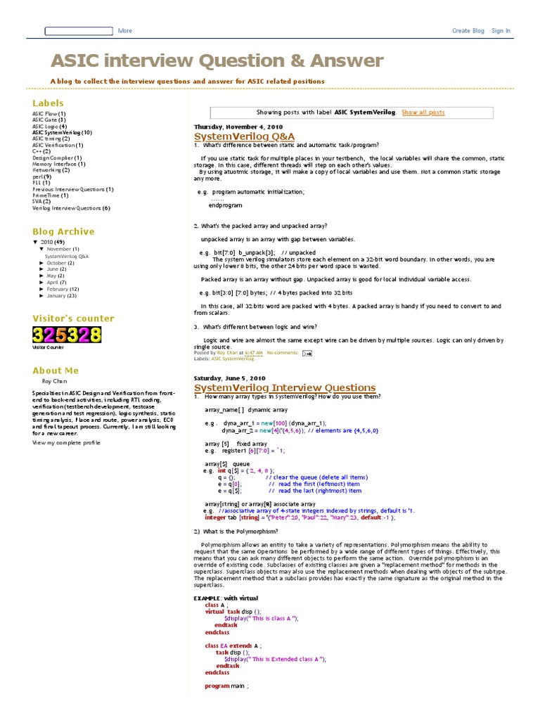 Asic Interview Questions | PDF | Inheritance (Object Oriented Programming) | Method (Computer ...