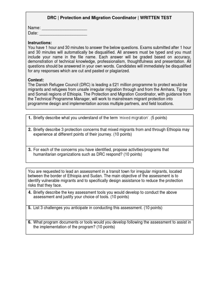 DRC Written Test for Protection Coordinator | PDF | Test (Assessment ...