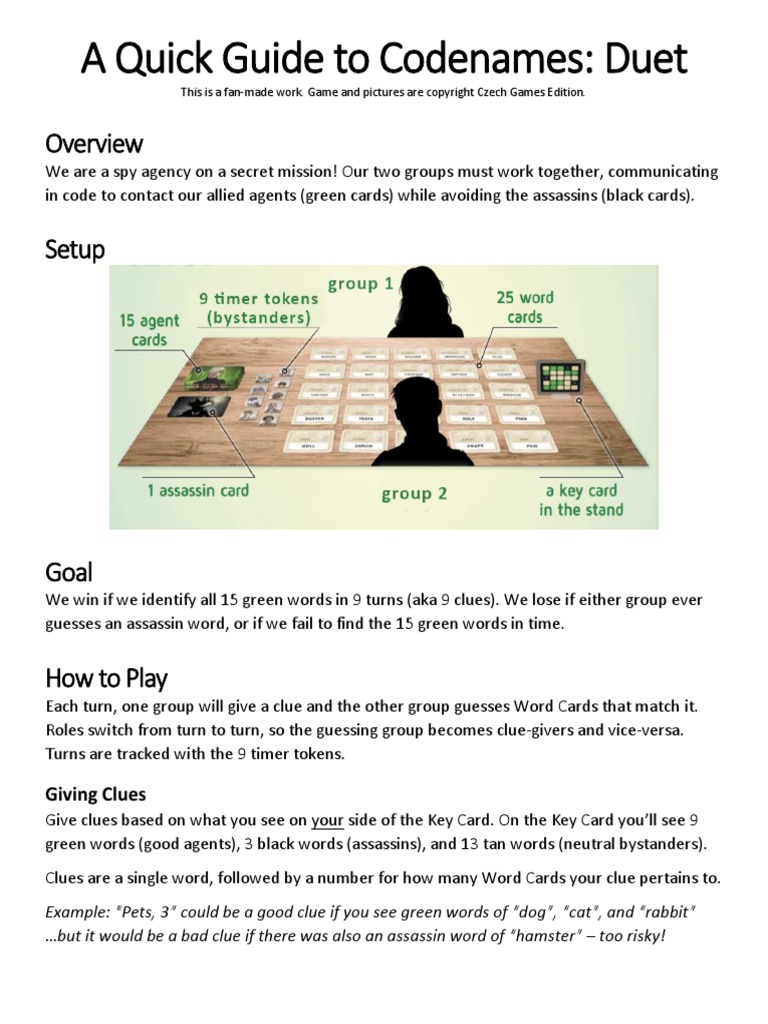 Codenames Duet Quick Guide | PDF | Leisure
