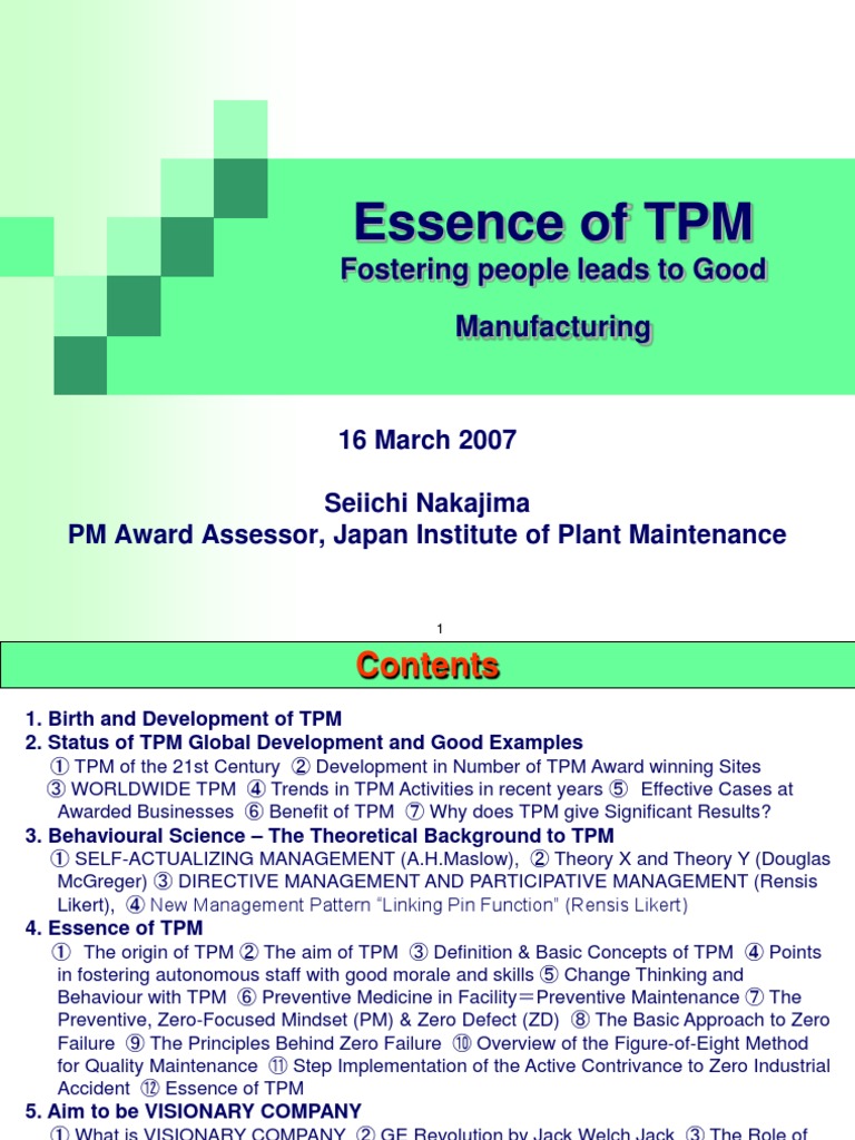 TPM Jipm Seiichi Nakajima 2007 Klmanagement | PDF | Self Actualization ...