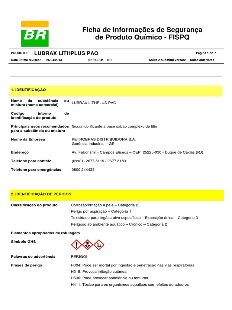 Ficha de Informações de Segurança de Produto Químico - FISPQ | Oxigênio ...