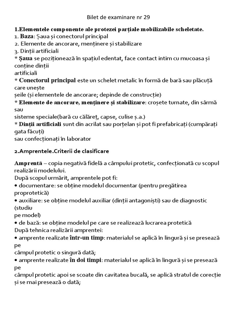 1.elementele Componente Ale Protezei Parțiale Mobilizabile Scheletate | PDF