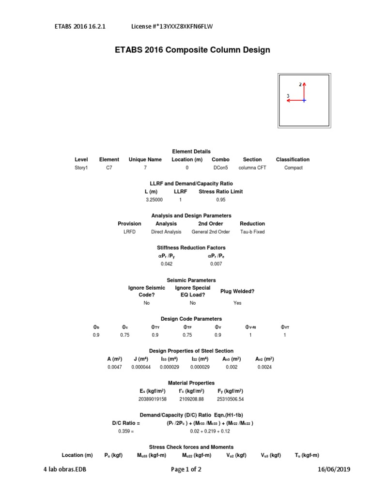 ETABS 2016 Composite Column Design: ETABS 2016 16.2.1 License ...