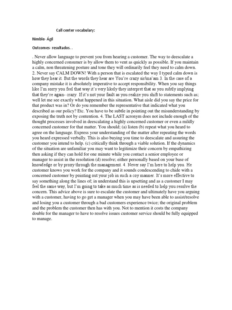 Call Center Expressions. | PDF | Psychological Concepts | Cognitive Science